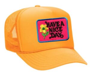 have a nice day vintage patch trucker hat (yellow/pink)