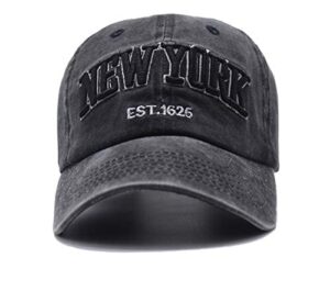 women &men new-york letter baseball cap - vintage washed denim twill dad hat for women men