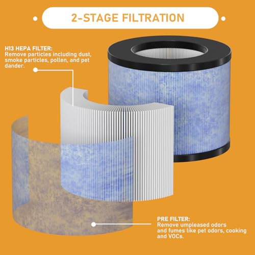 Allisfresh C102 MA-01CW True HEPA Replacement Filter Compatible with Miko Ibuki C102 Air Cleaner Purifier and Okaysou AirMic4S, True HEPA Filter Set, 2 Pack