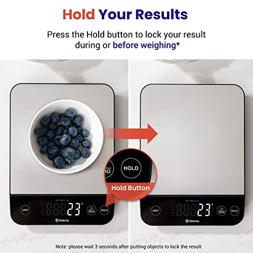 Etekcity Food Nutrition Scale, Smart Food Scale for calorie count, IPX6 Waterproof, Rechargeable, Bluetooth, Ounces and Grams for Weight Loss, Cooking, 304 Stainless Steel, Luminary 22lb