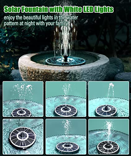 SZMP Solar Fountain 2024 Upgraded 100% Glass Panel, 3.5W Floating Solar Powered Water Pump Built-in 2000 Battery with 7 Nozzle & 4 Fixer, Solar Bird Bath Fountains for Garden, Pond, Outdoor (White)