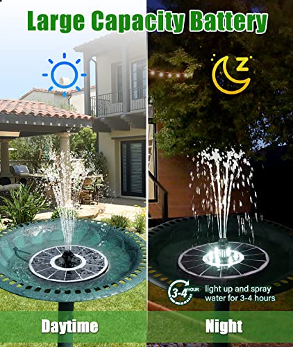 SZMP Solar Fountain 2024 Upgraded 100% Glass Panel, 3.5W Floating Solar Powered Water Pump Built-in 2000 Battery with 7 Nozzle & 4 Fixer, Solar Bird Bath Fountains for Garden, Pond, Outdoor (White)