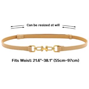 BAOKELAN Skinny Leather Belts for Women Slim Waist Belt Patent Leather with Gold Buckle for Dress Apricot 100CM