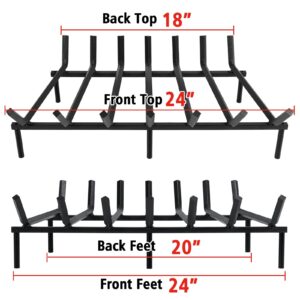 SINGLYFIRE Fireplace Grate 24 inch Heavy Duty Solid Steel Fireplace Log Holder 3/4" Bar Fire Grate Wrought Iron Wood Stove Holder Firewood Burning Rack for Indoor Outdoor Chimney Hearth Kindling Tool