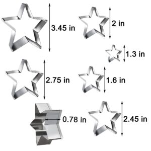 6 Pieces Star Cookie Cutters Set Stainless Steel Five-Pointed Star Cutter Star Shaped Cookie Cutter Biscuit Molds Fondant Cake Cheese Cutter Pastry Mold Bakeware Tools Christmas Gifts (Assorted Sizes)