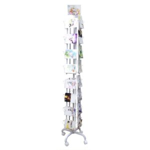 32 adjustable pockets display rack 5x7 7x5 up to 8.5" wide x 8" tall cards, 1.27" deep pockets, double tier greeting post card christmas holiday spinning rack stand white 10095-white-nf