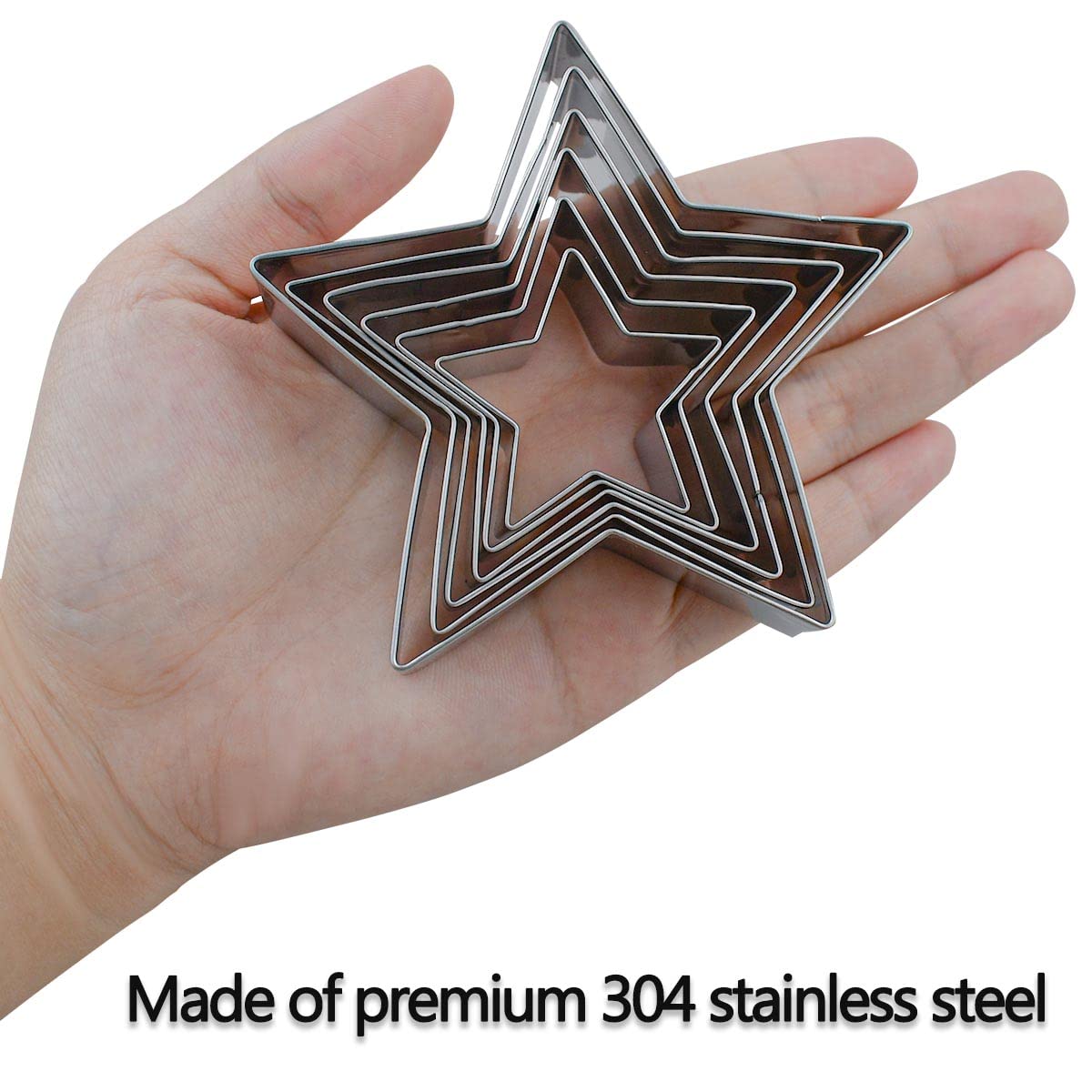 6 Pieces Star Cookie Cutters Set Stainless Steel Five-Pointed Star Cutter Star Shaped Cookie Cutter Biscuit Molds Fondant Cake Cheese Cutter Pastry Mold Bakeware Tools Christmas Gifts (Assorted Sizes)