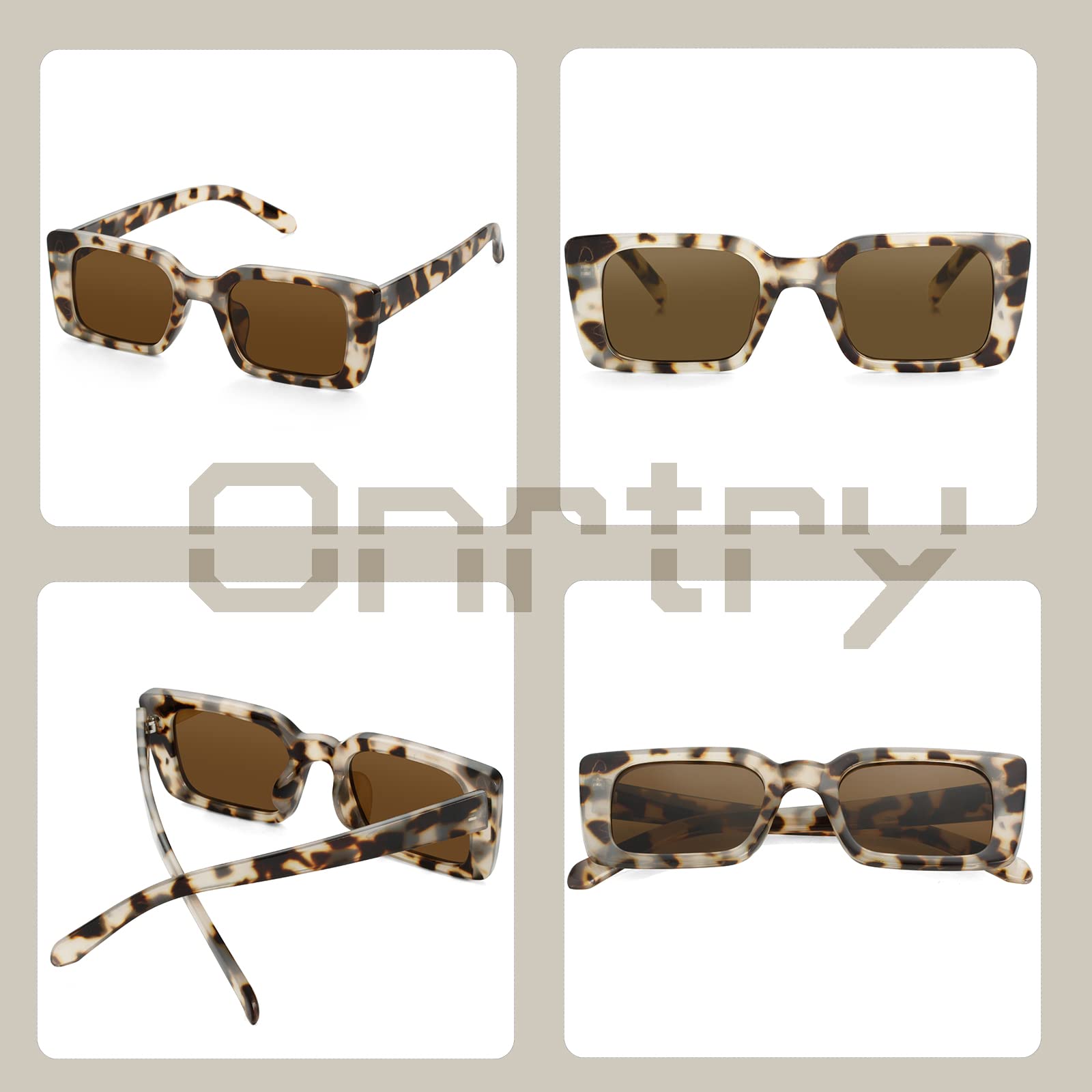 Onrtry Rectangle Sunglasses for Women Men Vintage Fashion Sun Glasses (Beige Tortoise/Brown Lens)