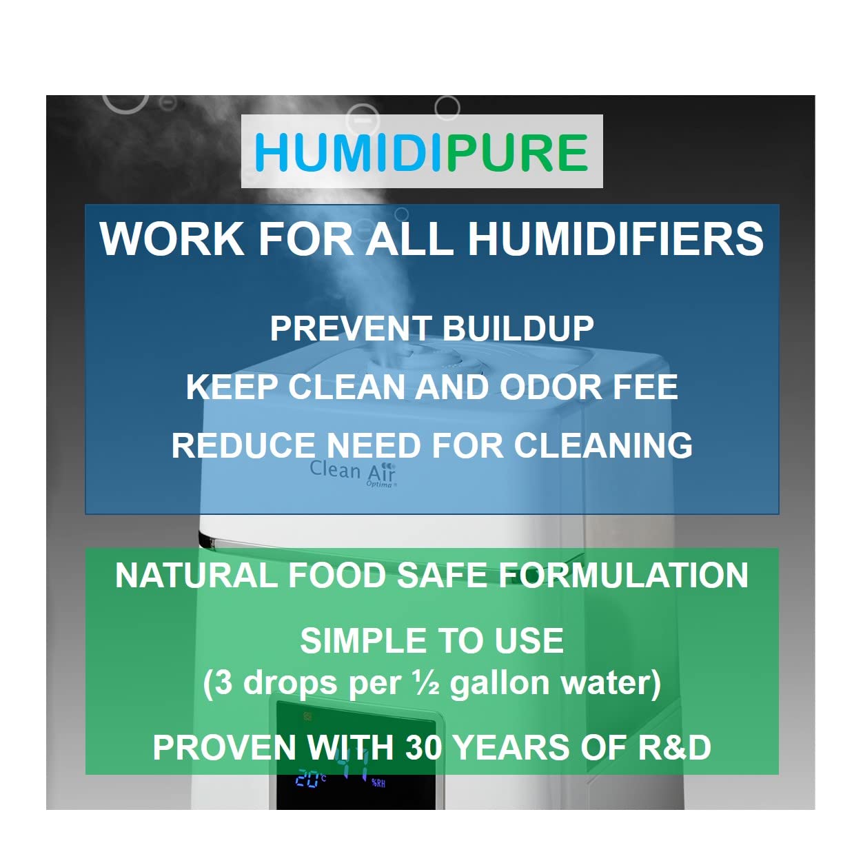 HUMIDIPURE Natural Food Grade Concentrate. 200 day+ Humidifier Treatment Additive*. Prevent Slimy, Crusty and Rusty Buildup. Keep Water Clean and Odor Free