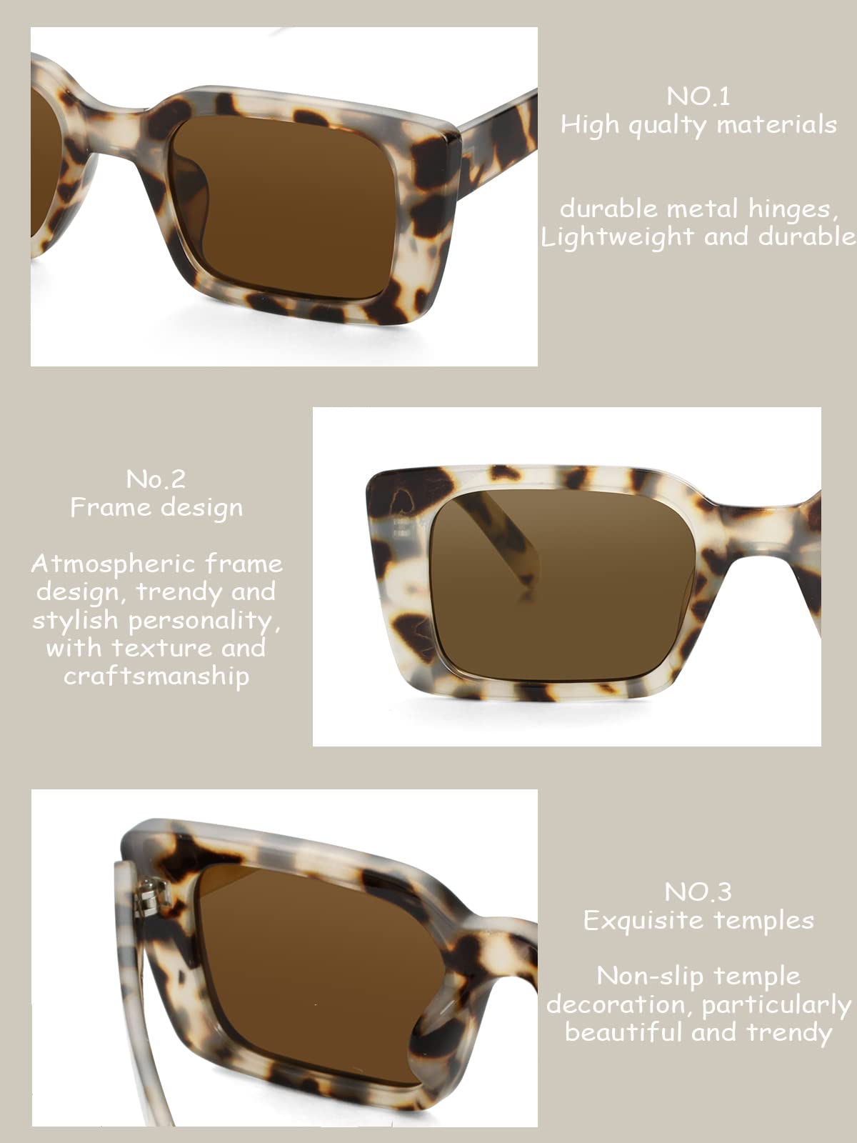 Onrtry Rectangle Sunglasses for Women Men Vintage Fashion Sun Glasses (Beige Tortoise/Brown Lens)