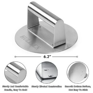 HULISEN Cheese Melting Dome & Smashed Burger Press, 6.2" Grill Press with 9" Basting Cover, Stainless Steel Burger Smasher, Griddle Accessories Kit for Flat Top Grill Cooking Indoor/Outdoor