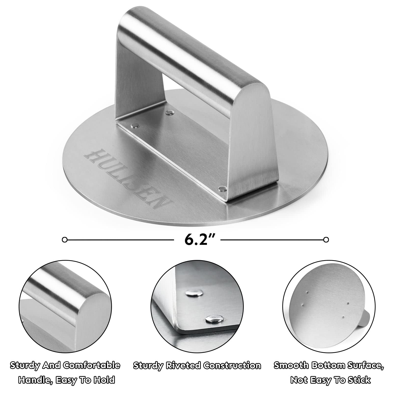 HULISEN Cheese Melting Dome & Smashed Burger Press, 6.2" Grill Press with 9" Basting Cover, Stainless Steel Burger Smasher, Griddle Accessories Kit for Flat Top Grill Cooking Indoor/Outdoor