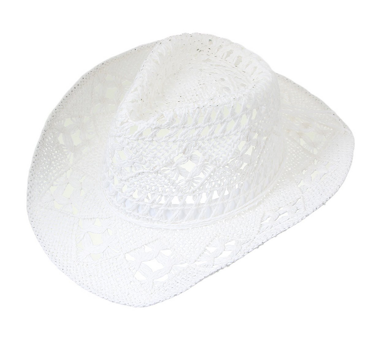 EOZY Men & Women's Summer Cowboy Cowgirl Straw Hat Hollow Out Woven Roll Up Wide Brim Hat/White