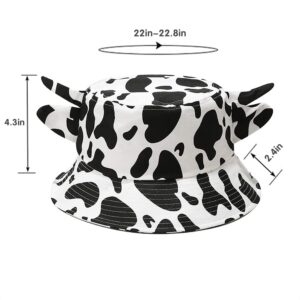 Cow Print Bucket Hat Beach Sun Hat Fishing Hat for Women Men Summer Sun Protection Fisherman Hat with Horns Ears