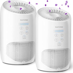 slevoo air purifiers for bedroom pets in home, 2024 new upgrade h13 true hepa air purifier with fragrance sponge, effectively clean of dust, smoke, pets dander, pollen, odors, black, 2 packs, white