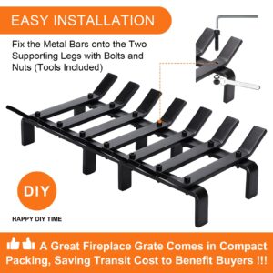 WILLOW WEAVE 17“ Fireplace Grates Wood Stove Grate Rack Stove Burning Rack Heavy Duty Solid Steel 7-Bars Firewood Holder Easy Assembly Fire Grate for Indoor Hearth Outdoor Firepit Matt Black