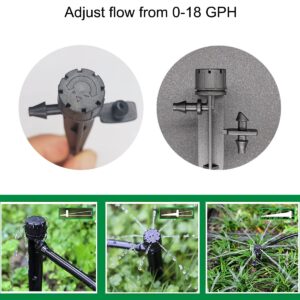 Topiverse 25 Pcs Drip Irrigation Emitters, Adjustable Flow 0-18 GPH Irrigation Drippers with Stake, 360 Degree Flow Sprinkler Head, Micro Sprinkler for Garden Patio Lawn Flower Bed