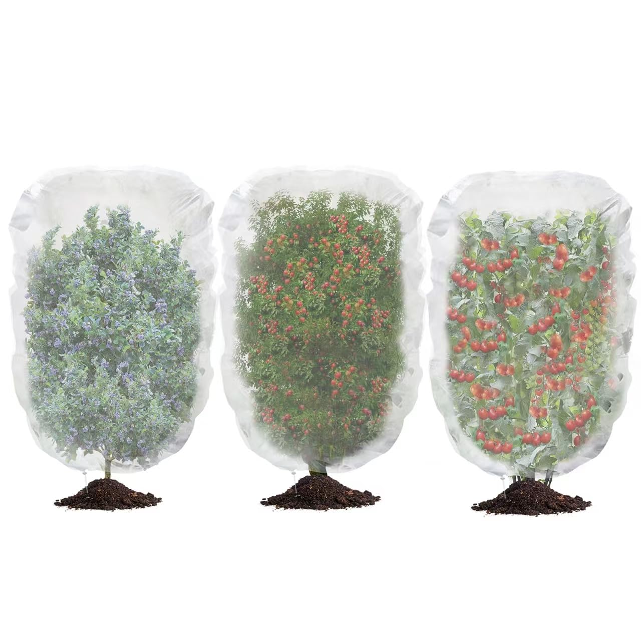 TMFsode 3 Pack Insect Bird Barrier Mesh Netting with Drawstring, 4.9 Ft x 3.2 Ft Blueberry Bush Netting, Protective Garden Mesh Plant Covers for Tomatoes, Fruit Tree, Flowers, Vegetables