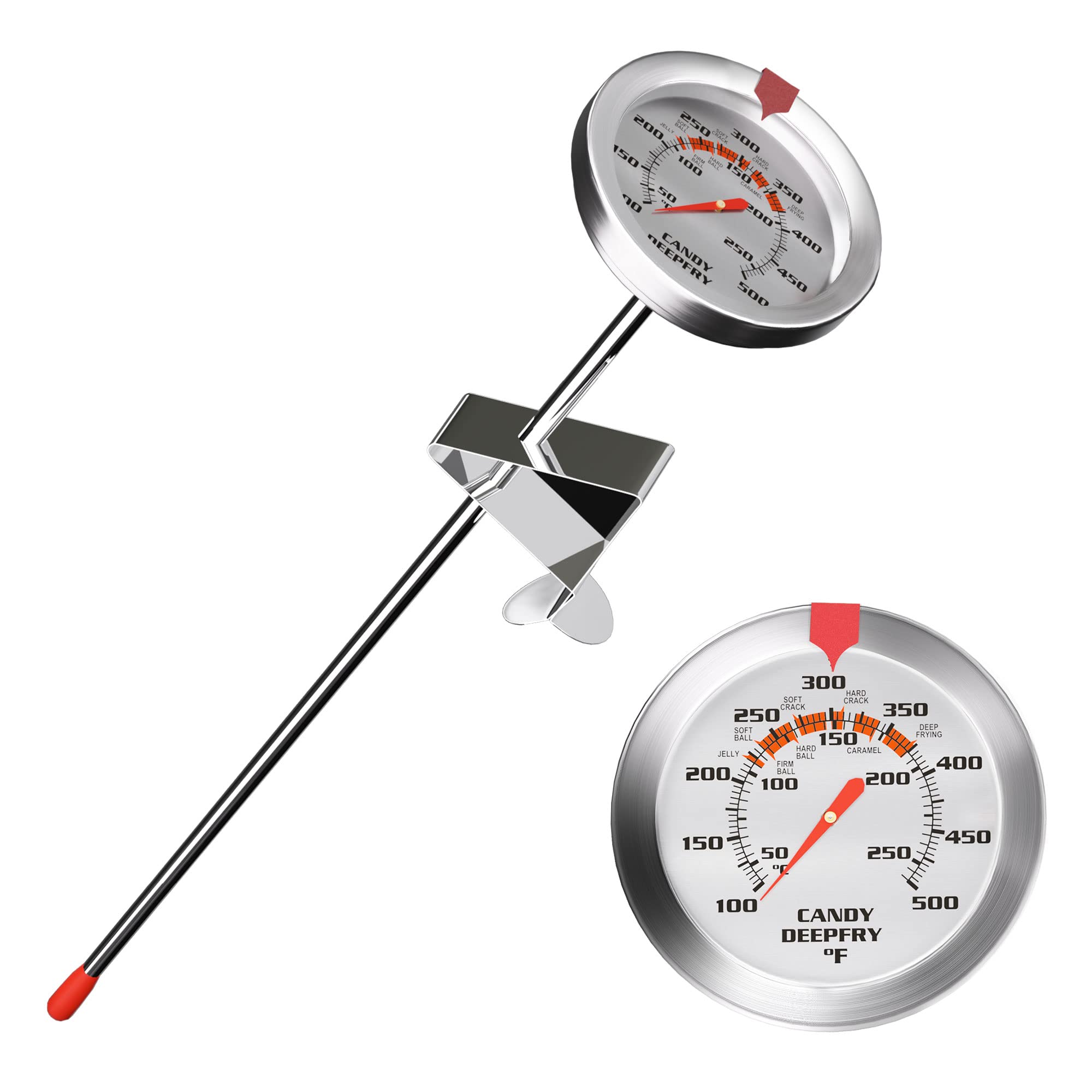 Candy Thermometer Deep Fry/Jam/Sugar/Syrup/Jelly Thermometer with Stainless Steel Large 2" Dial & 9" Accurate Sensitive Long Probe Oil Thermometer Cooking Thermometer