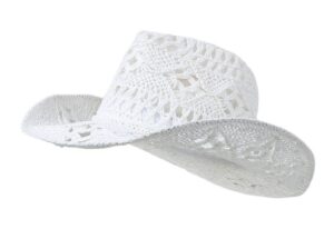 eozy men & women's summer cowboy cowgirl straw hat hollow out woven roll up wide brim hat/white