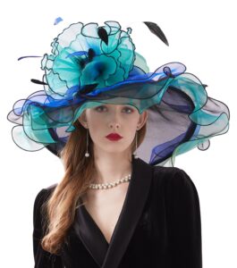 rzta women's kentucky derby church dress hat wide brim leaf flower bridal shower hat f1 green