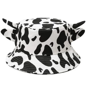 cow print bucket hat beach sun hat fishing hat for women men summer sun protection fisherman hat with horns ears