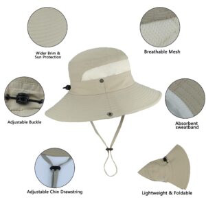 Outdoor Sun Hat Bucket Hats for Women Sun Protection Mesh Quick-Dry Cap UPF 50+ (Adjustable Size) Beige