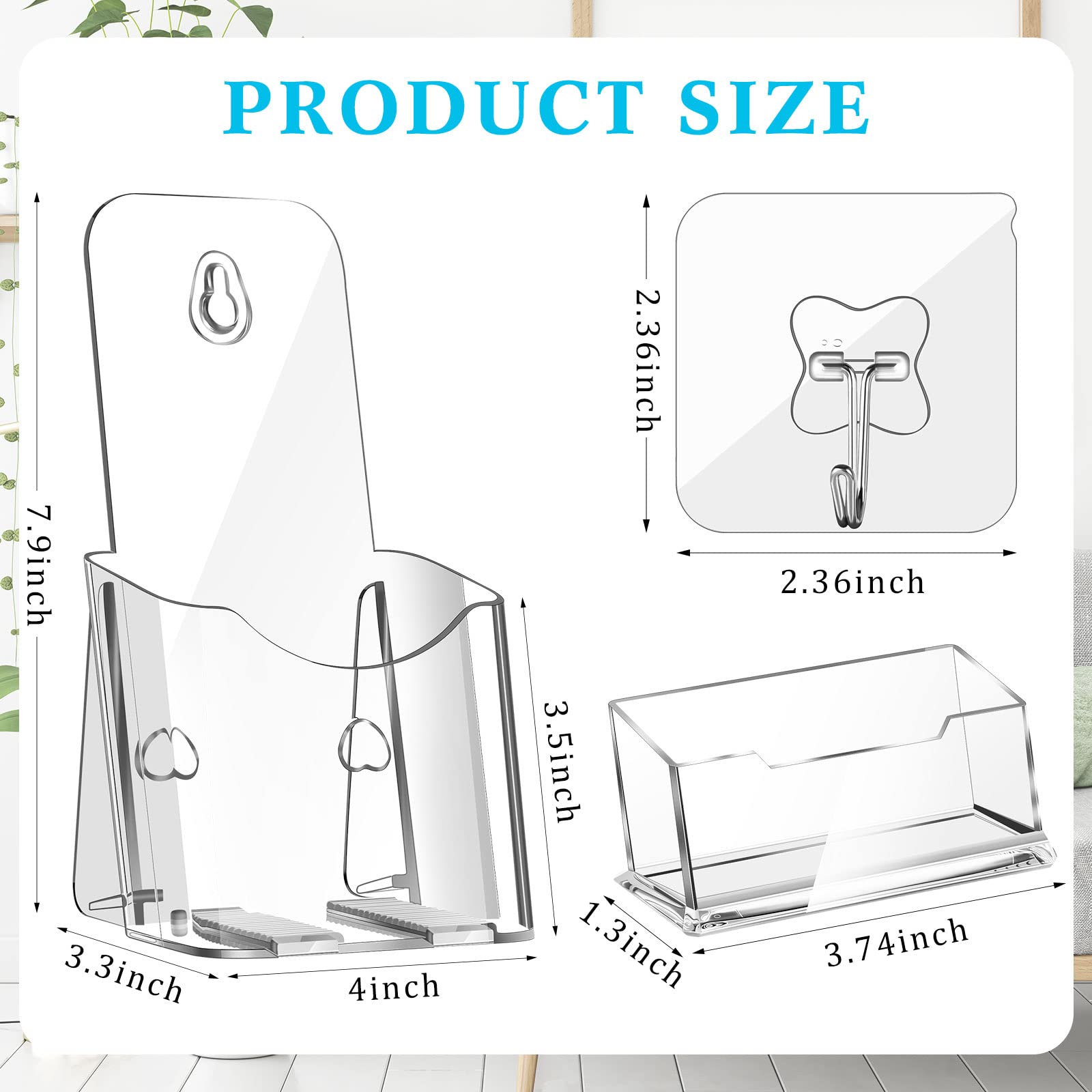 10 Pcs Clear Acrylic Brochure Holder Booklet Display Stand Holder 10 Pcs Plastic Business Card Holder Desktop Business Card Stand 12 Pcs Adhesive Hooks for Wall Office Tabletop Desk Magazine Document