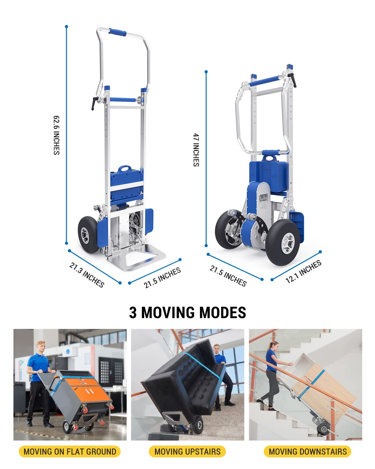 Powered Stair Climbing Foldable Hand Truck with Auto Edge Brake - 375LBS Capacity Multi-Purpose Aluminum Stair Climber Hand Truck Moving Dolly with Retractable 4th Wheel Attachment