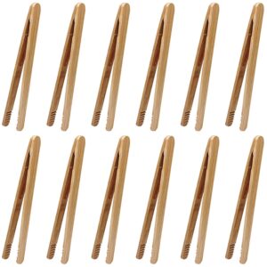 12 pcs bamboo tongs 7 inch bamboo toast tongs for serving pickle muffin, cheese fruits salad, toast & bread