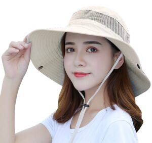 outdoor sun hat bucket hats for women sun protection mesh quick-dry cap upf 50+ (adjustable size) beige