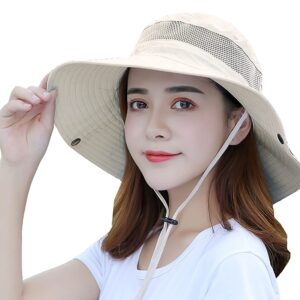 Outdoor Sun Hat Bucket Hats for Women Sun Protection Mesh Quick-Dry Cap UPF 50+ (Adjustable Size) Beige