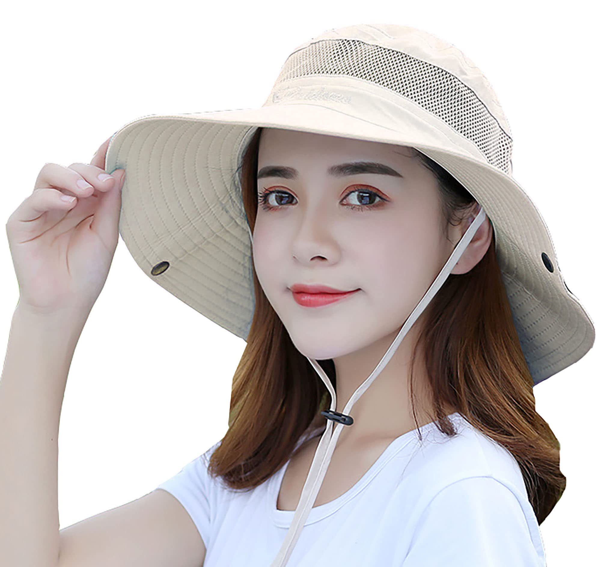 Outdoor Sun Hat Bucket Hats for Women Sun Protection Mesh Quick-Dry Cap UPF 50+ (Adjustable Size) Beige