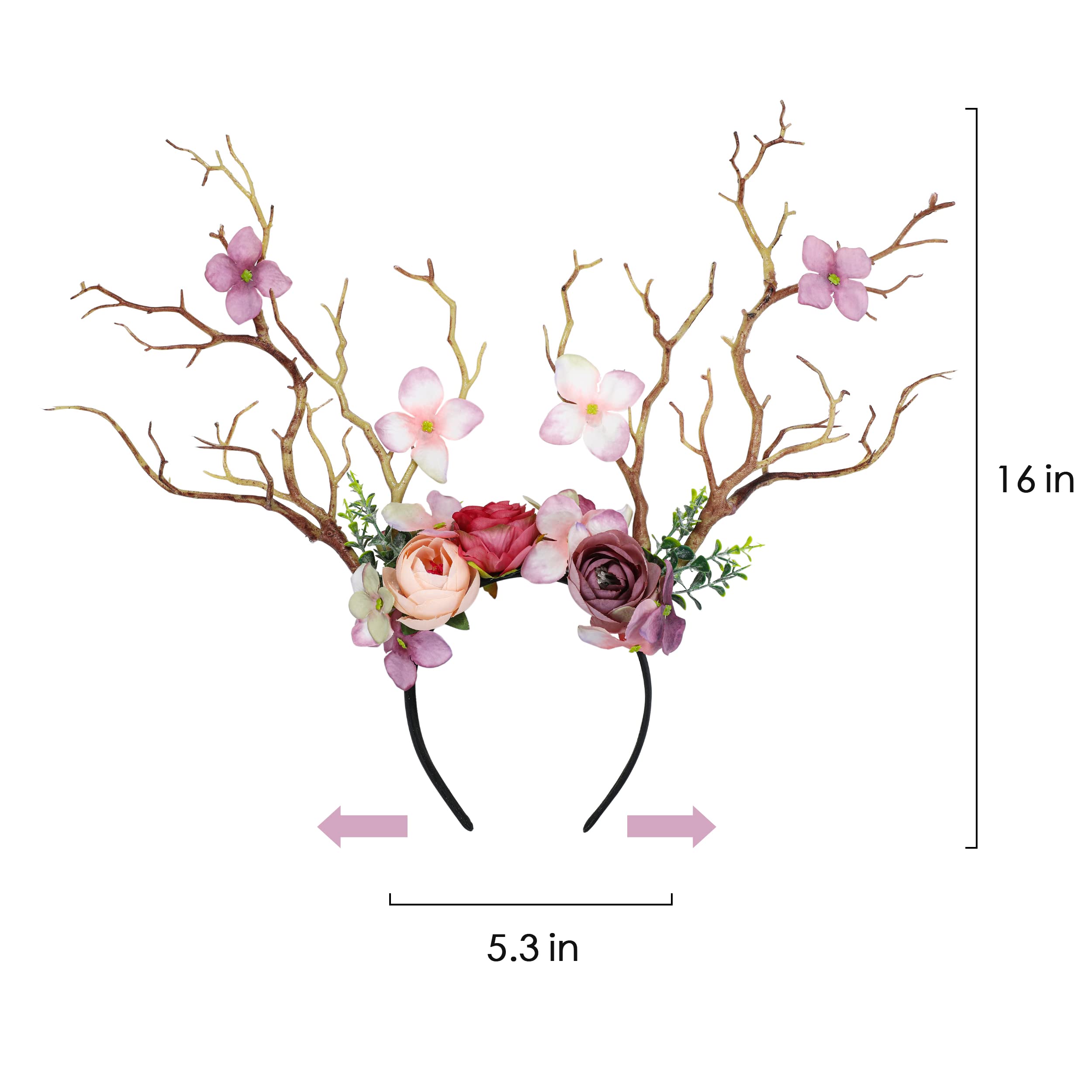 FRESHME Fairy Antlers Flower Crown - Handmade Elf Deer Reindeer Headbands Headpiece for Women Renaissance Cosplay Accessories