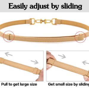 BAOKELAN Skinny Leather Belts for Women Slim Waist Belt Patent Leather with Gold Buckle for Dress Apricot 100CM