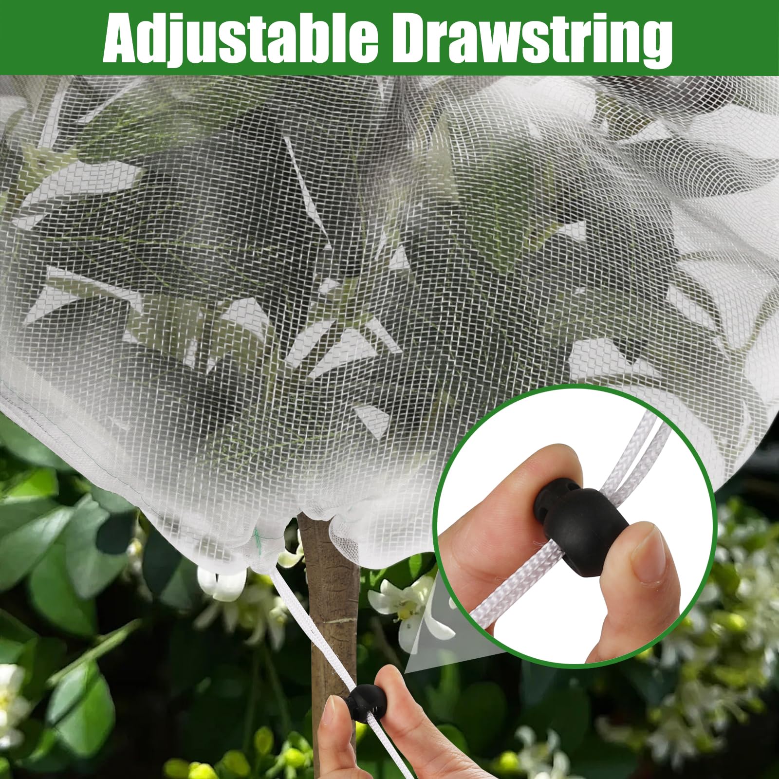 TMFsode 3 Pack Insect Bird Barrier Mesh Netting with Drawstring, 4.9 Ft x 3.2 Ft Blueberry Bush Netting, Protective Garden Mesh Plant Covers for Tomatoes, Fruit Tree, Flowers, Vegetables