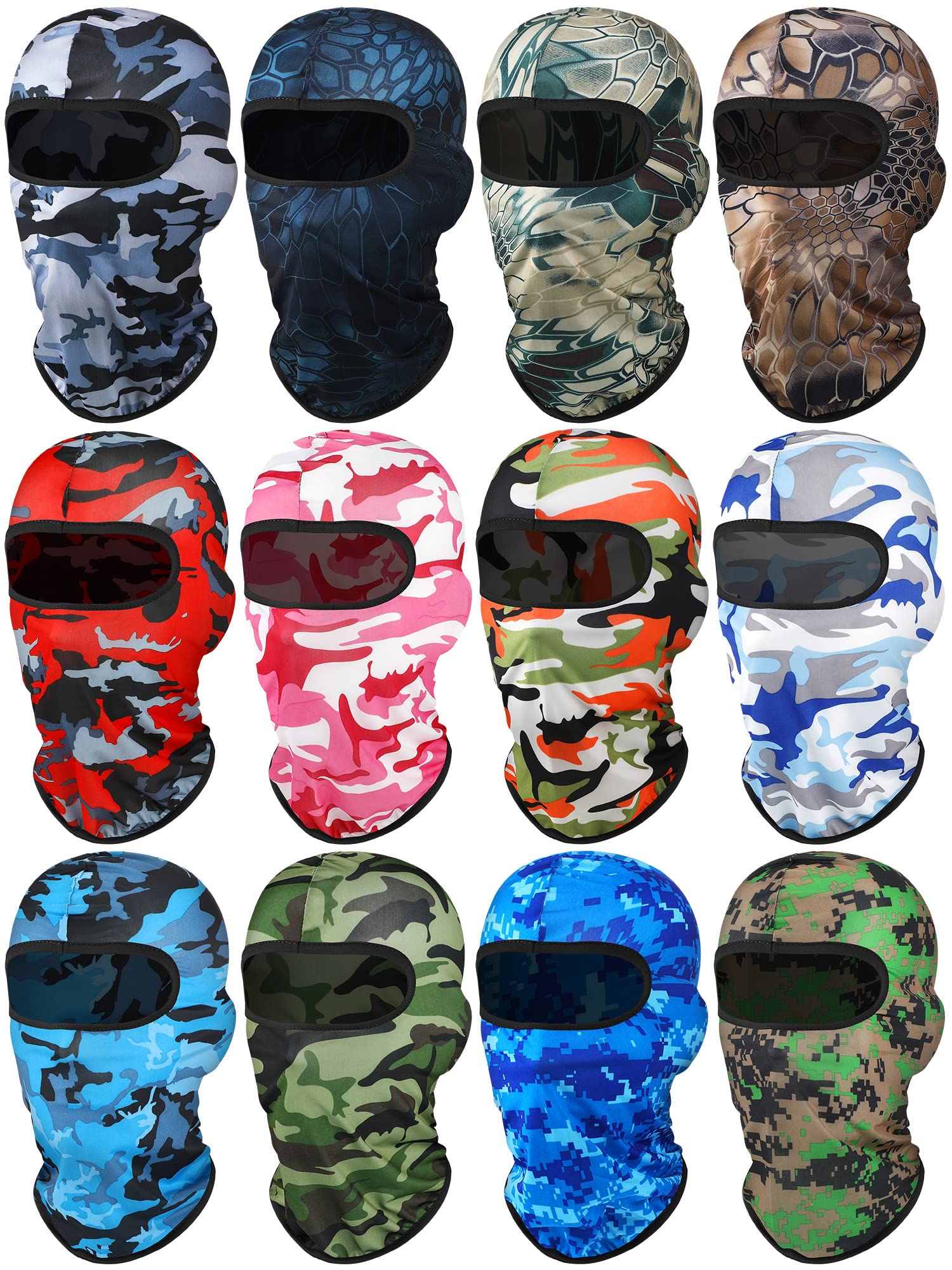 12 Pieces Sun Protection Balaclava Full Face Cover Sun UV Protection Face Protective Cover for Outdoor Sports (Camouflage Color,Camouflage Style)