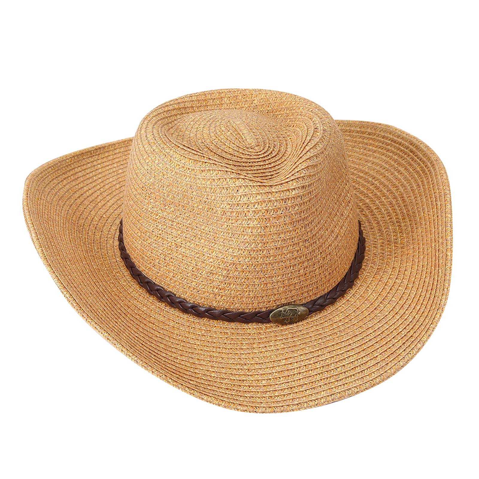 Womens Straw Cowboy Hat Western Beach Sun Hat for Men Wide Brim Fedora Hat Portable Cowgirl Hats Summer Panama Hat Coffee