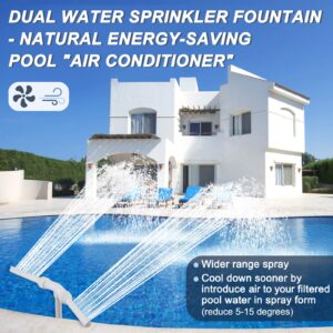 Swimming Pool Waterfall Fountain Spray - 2 Fountain Heads Water Sprinkler, Cool & Warm Pool Spa Water Temperatures, Water Fun Pool Aerator Backyard Decor for Above & In-ground Indoor Outdoor Pools