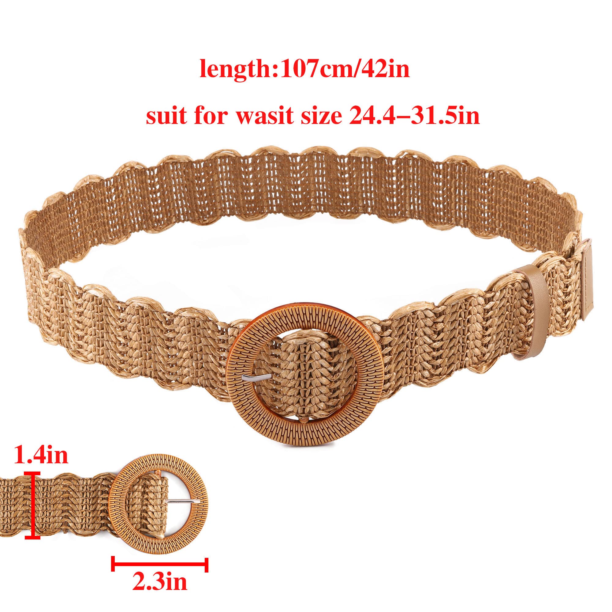 Ayliss Straw Woven Elastic Stretch Waist Belt Fashion Women Skinny Dress Belt Waist Dress Band straw woven bohemian belt (Khaki #1)