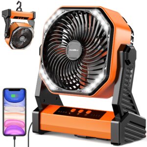 addacc 20000mah battery operated fan, portable rechargeable desk/camping fan with light and hook, 270° pivot 4 speeds battery powered outdoor fan for tent car trip sleep hurricane power outages…