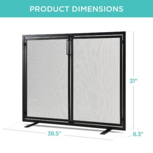 Best Choice Products 38.5x31in 2-Door Fireplace Screen, Handcrafted Wrought Iron Decorative Mesh Geometric Fire Spark Guard w/Magnetic Panels - Black