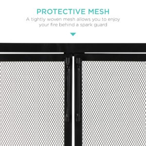 Best Choice Products 38.5x31in 2-Door Fireplace Screen, Handcrafted Wrought Iron Decorative Mesh Geometric Fire Spark Guard w/Magnetic Panels - Black