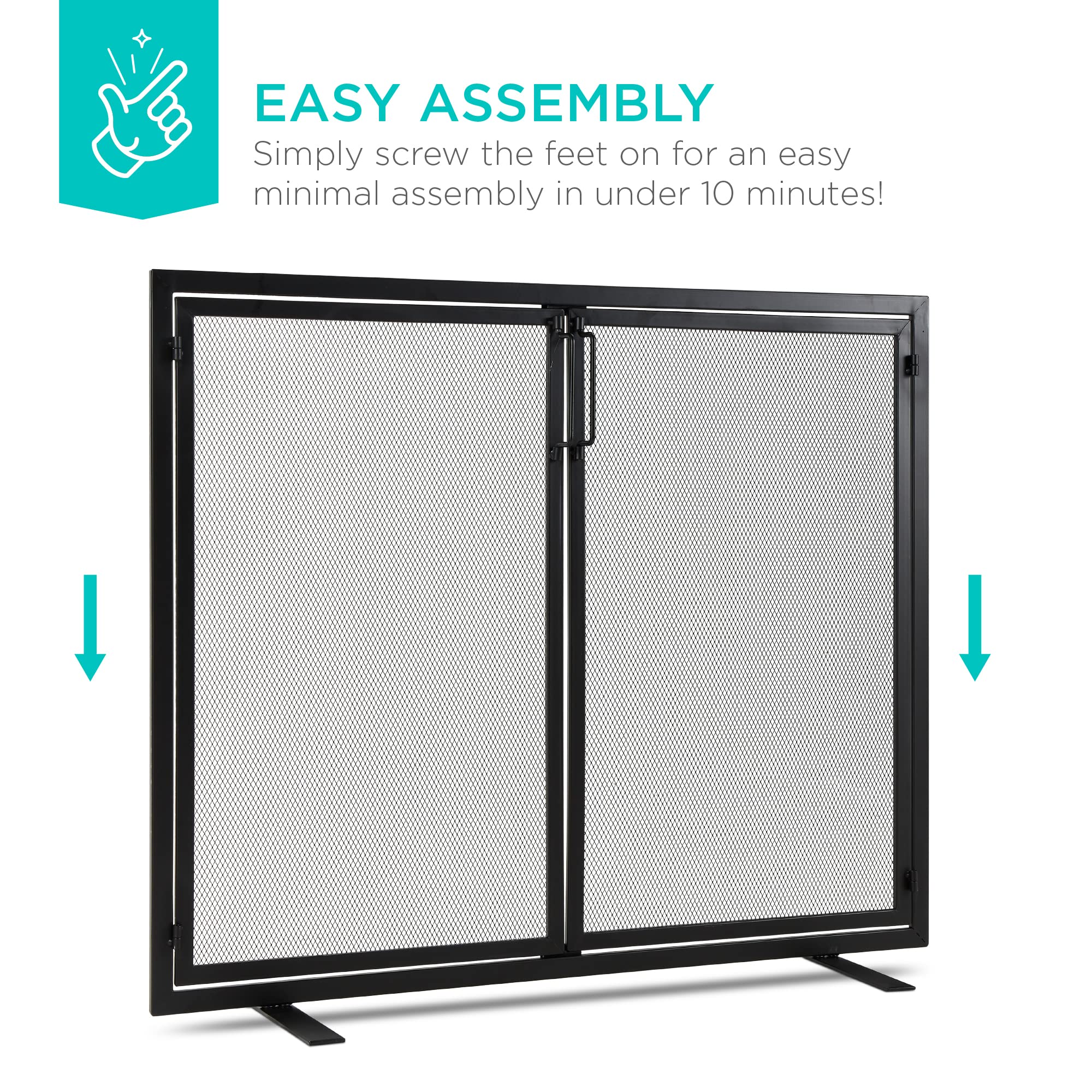 Best Choice Products 38.5x31in 2-Door Fireplace Screen, Handcrafted Wrought Iron Decorative Mesh Geometric Fire Spark Guard w/Magnetic Panels - Black