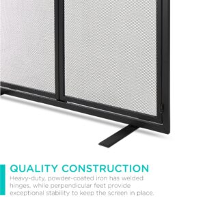 Best Choice Products 38.5x31in 2-Door Fireplace Screen, Handcrafted Wrought Iron Decorative Mesh Geometric Fire Spark Guard w/Magnetic Panels - Black