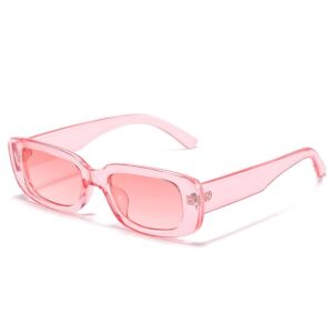 ikanoo retro rectangle sunglasses for women men small square frame trendy y2k 90’s black sunglasses (pink)