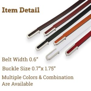 Women's Belt Fashion Skinny Slim Soft Genuine Leather Belts Waistband Thin Waist Belt Silver Chrome Color Alloy Buckle, 2-Pack, Black & White, For Waist 28"- 34", Women Size S-M, 4-6