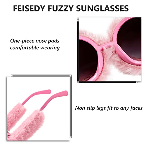 FEISEDY Women Plush Fuzzy Round Sunglasses Punk Soft Velvet Shades Ladies Handmade Party Cosplay Eyewear B2889