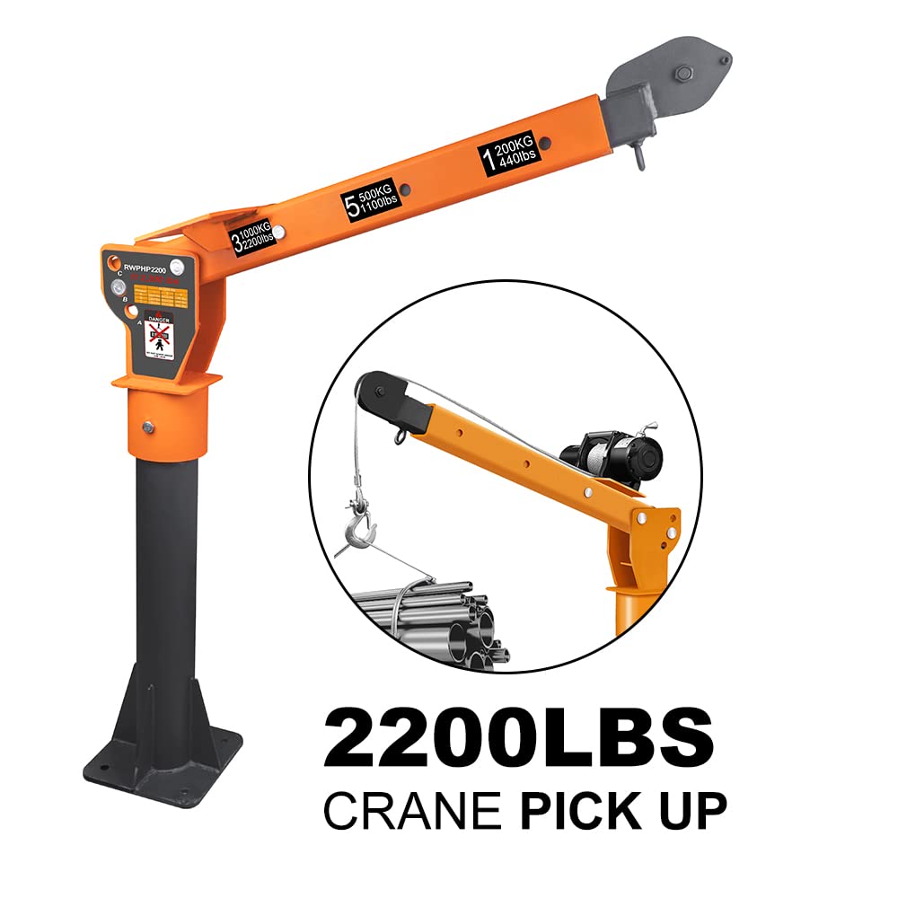 ROCK-HULK 2200lb Folding Truck-Mounted Bed Crane Hoist Lift Pickup with 5000lb Winch, Painted Steel Pickup Truck Jib Cranes for 12V/24V Electric/Hand Operated Winch