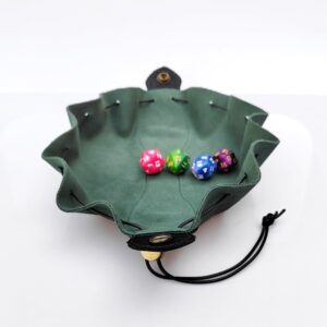 Rollooo Black & Green Celtic Tree DND Gifts Dice Bag - Tray with Drawstring & Button Genuine Leather Dice Pouch Storage Bag for d&d Dices Jewelry Coin & Small Accessories